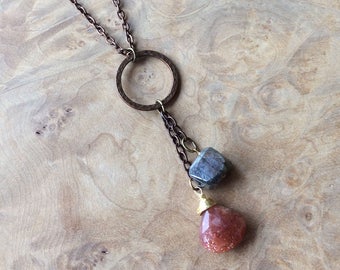 Sunstone Labradorite Ring in sterling silver Firey Orange