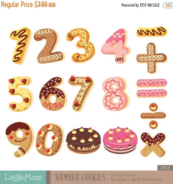 30% OFF SALE Number Cookies Digital Clipart by LittleMoss on Etsy