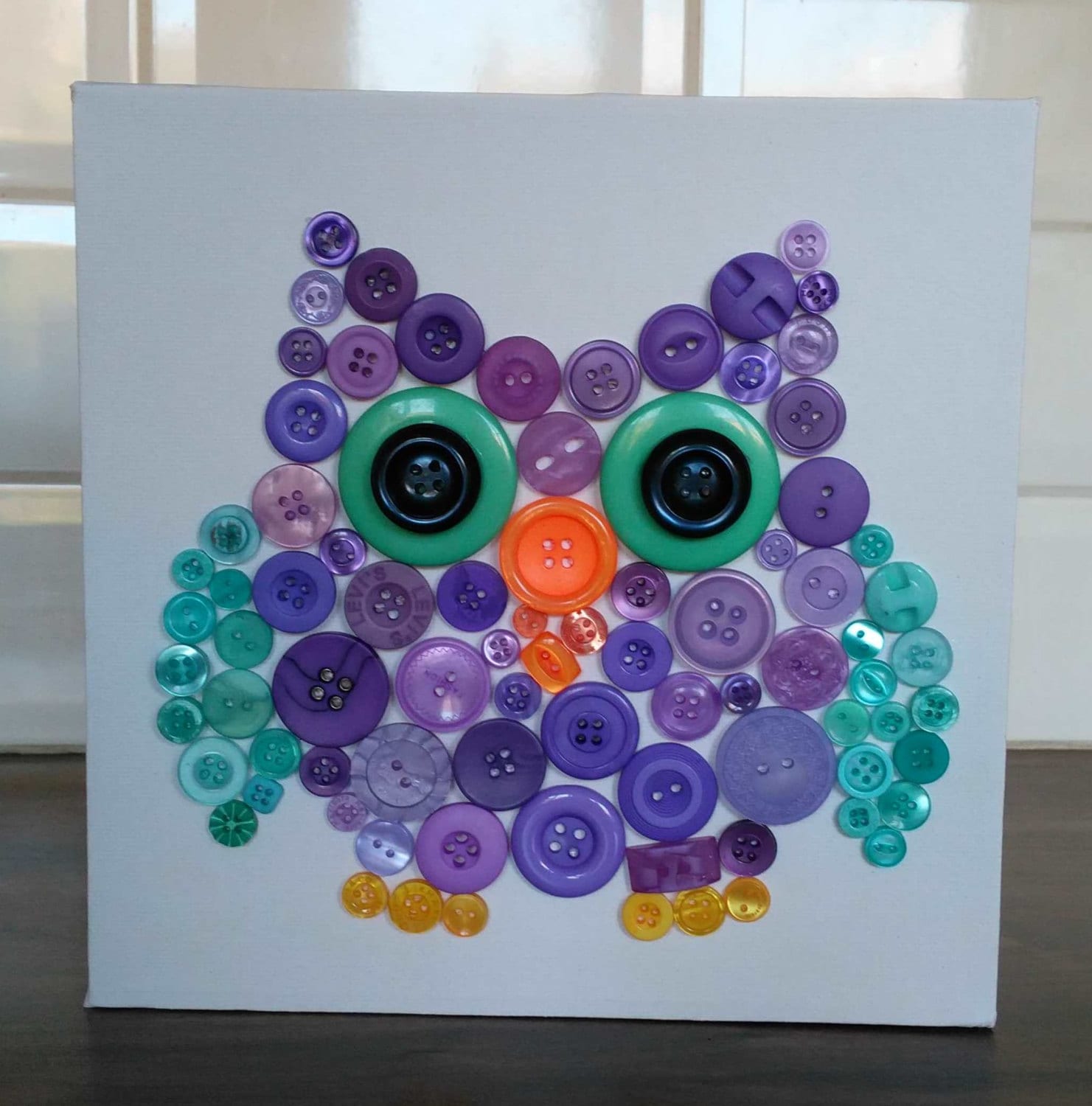 Owl button art canvas 20 x 20 cm personalised colours