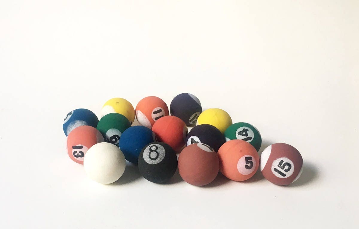 Rubber Pool balls Mini Pool Balls Gumball Machine Prize 1980s