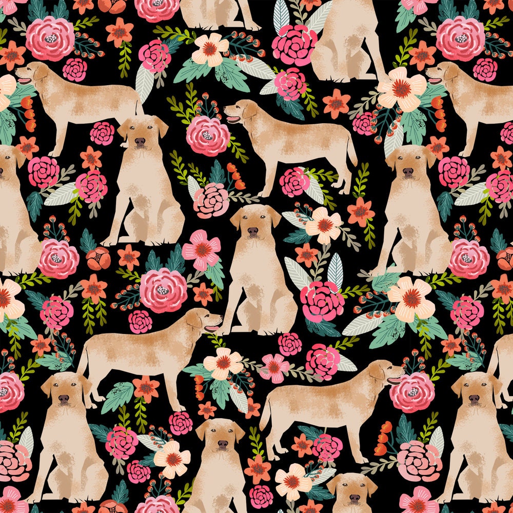 Labrador Fabric Yellow Labrador Retriever Dog Floral Fabric