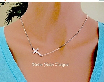 Items similar to Sideways Cross Necklace, Off Center, 14K Gold Filled ...
