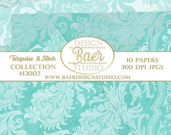 Purple and Teal Digital Paper Peacock Wedding Purple