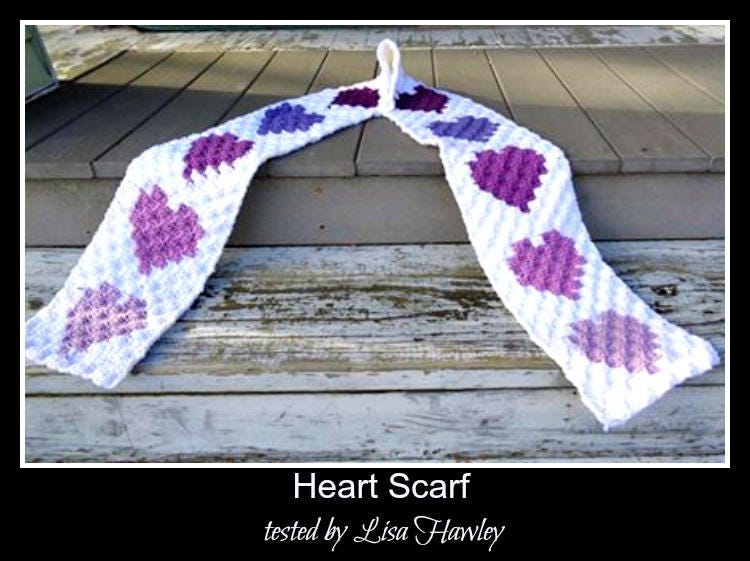 Hearts Scarf, C2C Graph, Crochet Pattern