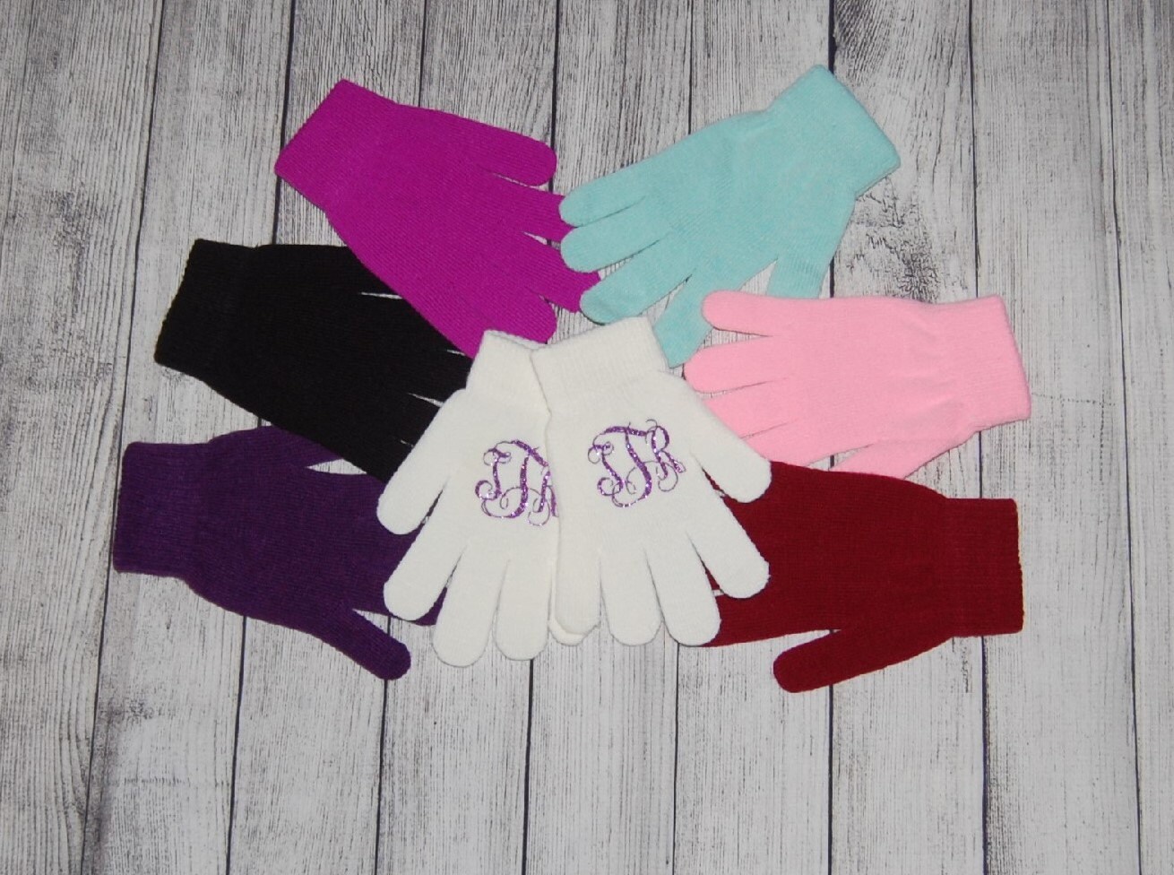 adult womens monogram gloves assorted colors pink purple black