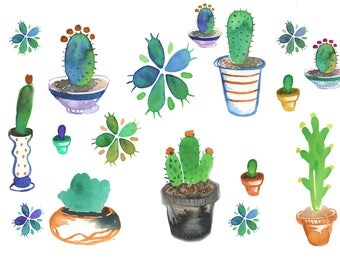 50 Hand Drawn Cactus Digital Clip Art Succulents Cacti