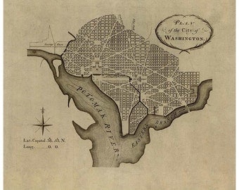 Washington DC City Map Art Print Black and White