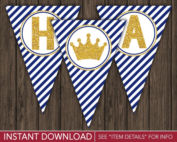 Prince Happy Birthday Banner - Royal Blue and Gold Party Decorations ...