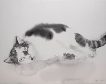 Original watercolor paintings of cats and landscapes by bodorka