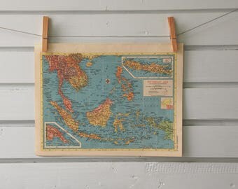 Vintage Southeast Asia map watercolor styled PRINT Asia