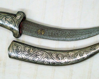 Damascus steel blade katar knife dagger gold work tools