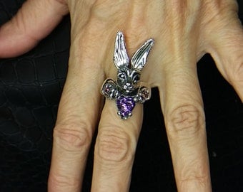 Items similar to Kitschy Bunny Ring Adjustable Adult Size on Etsy