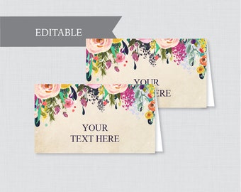 EDITABLE Labels Cards Tent Style Black Stripes Floral Bridal