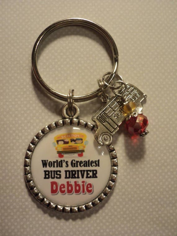 Personalized Bus Driver key chain with charms