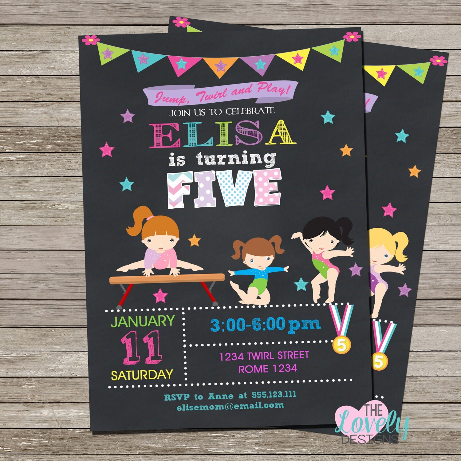 Gymnastic Birthday Invitation Chalkboard Printable Gymnastic