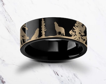 Wolf wedding band | Etsy