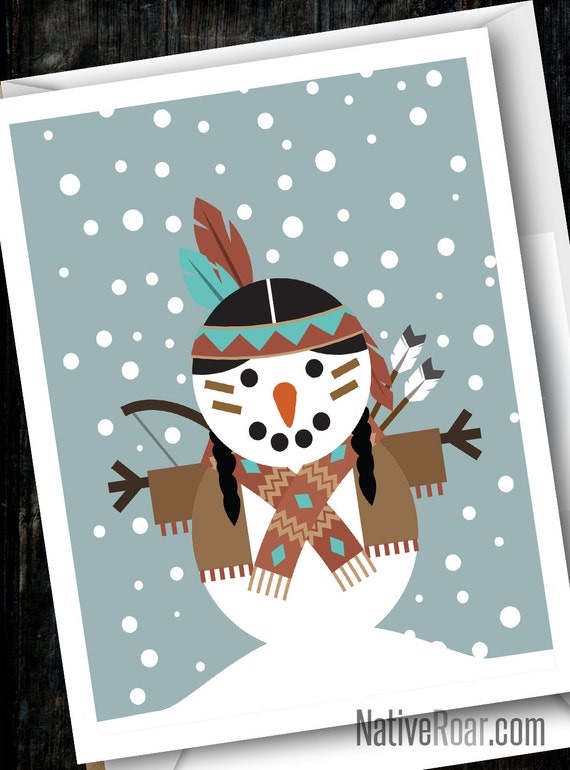 Native American Snowman Christmas Card Seasons Greetings