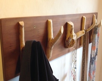 Items similar to Curly Maple Coat Rack, rustic, wall-mount, 30.06 brass ...