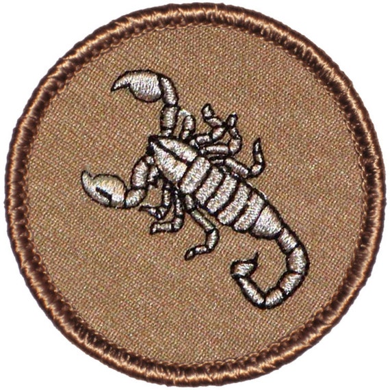 Silver Scorpion Patch 070A 2 Inch Diameter Embroidered Patch
