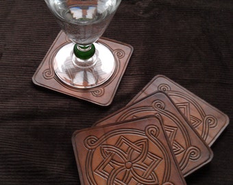 Leather coaster | Etsy