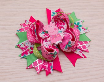 Peppa Pig hair bow Peppa Pig clips Peppa Pig Party Peppa