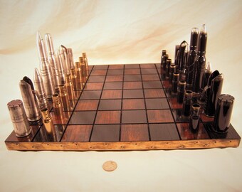 50 CALIBER BULLET shell chess set with steel board