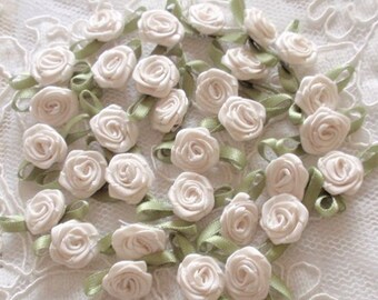 20 Small Handmade Ribbon Roses 3/4 inches In Nude Victorian