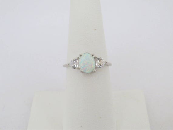 Vintage Sterling Silver White Opal & White Topaz Ring Size 7