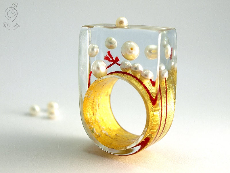 Pearls drift abstract pearl ring with real white pearls and
