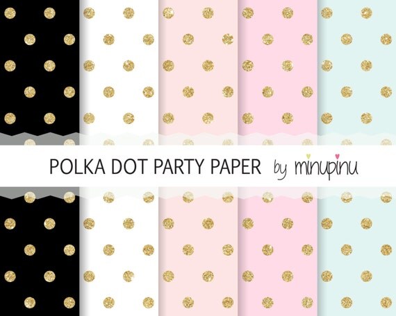 Polka Dot Digital Paper Gold Glitter Polkadots Background