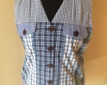 Blue plaid vest | Etsy