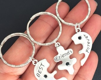 Best FRIENDS Forever Keychains Trio/ 3 Split Heart BFF Key
