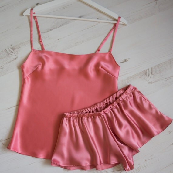 Pink Silk Camisole And Silk French Knicker Set Silk