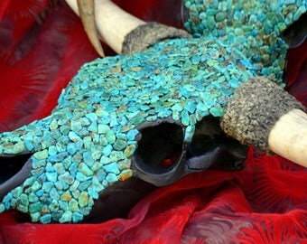 Cow skull turquoise | Etsy