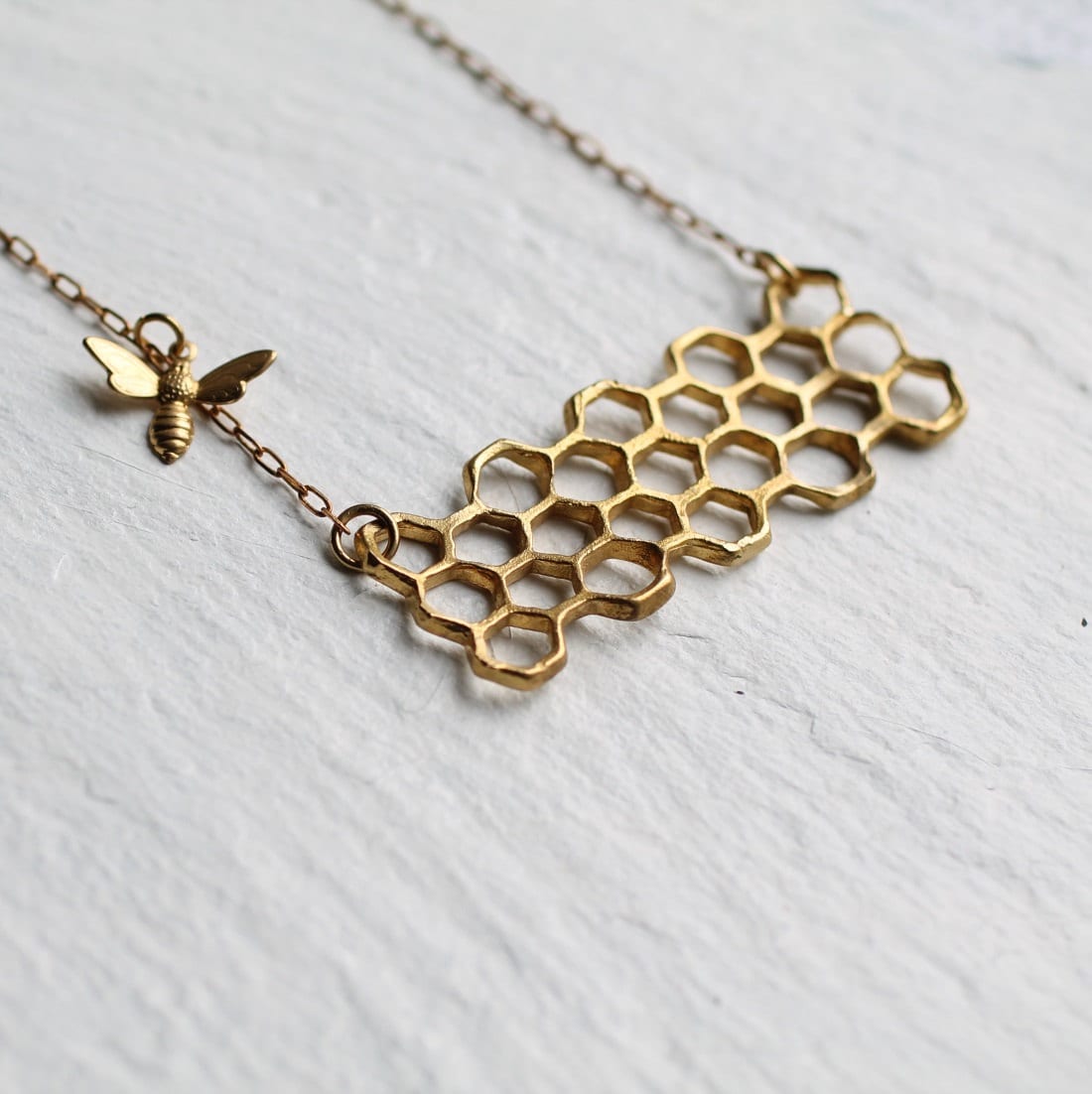 Bee Hive Necklace ... Honey Bee Honeycomb Hexagon Geometric