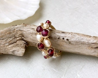 Garnet pearl ring | Etsy