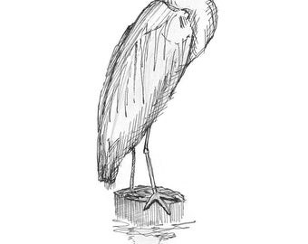 Heron sketch | Etsy