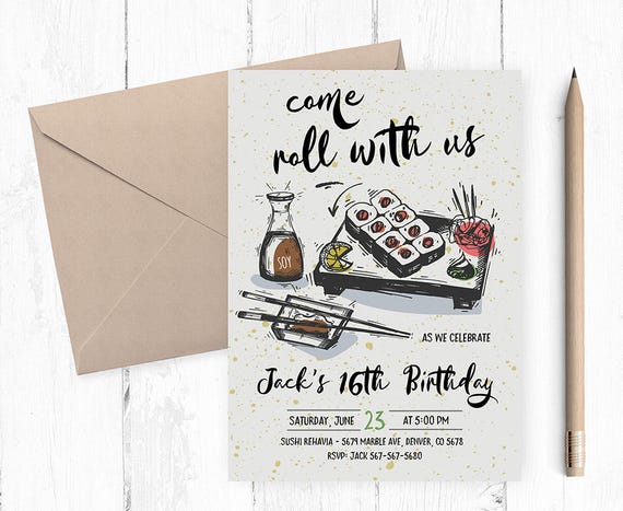 Sushi Invitations Sushi Invitation Sushi Birthday Party