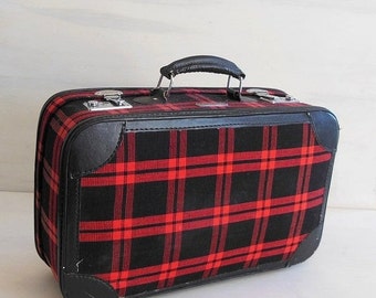 Red plaid suitcase | Etsy