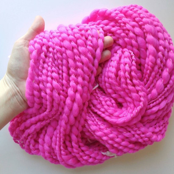 Pink Yarn / Neon / Merino / Textured Yarn / Handspun / Spiral