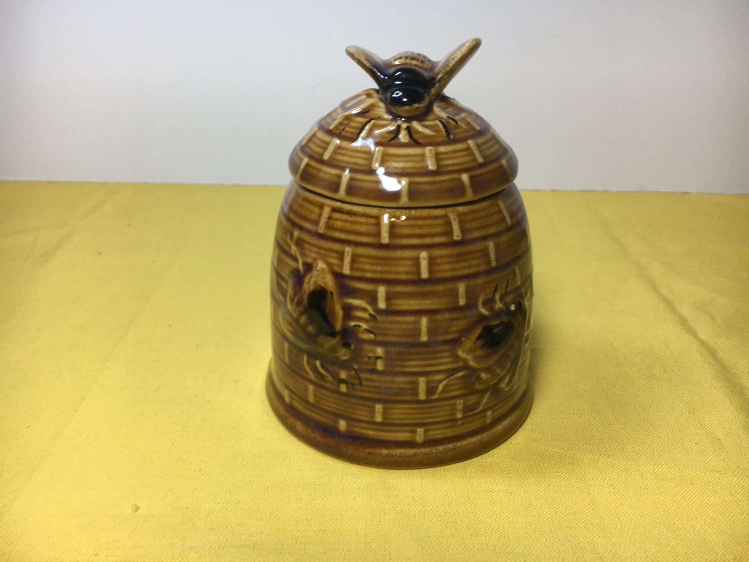 Vintage Brown Ceramic Bee Hive Honey Pot, Bee Hive Honey Pot, Majolica ...