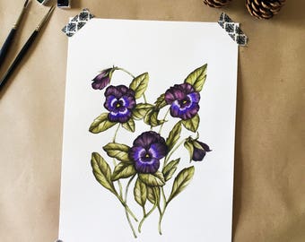 Watercolor pansy | Etsy