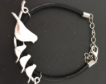Bird Jewelry Bird Leather Wrap Bracelet Bird Silver Leather