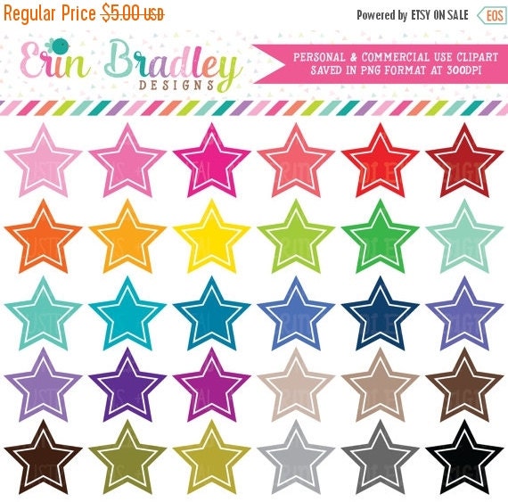 70% OFF SALE Star Clipart Graphics Instant by ErinBradleyDesigns