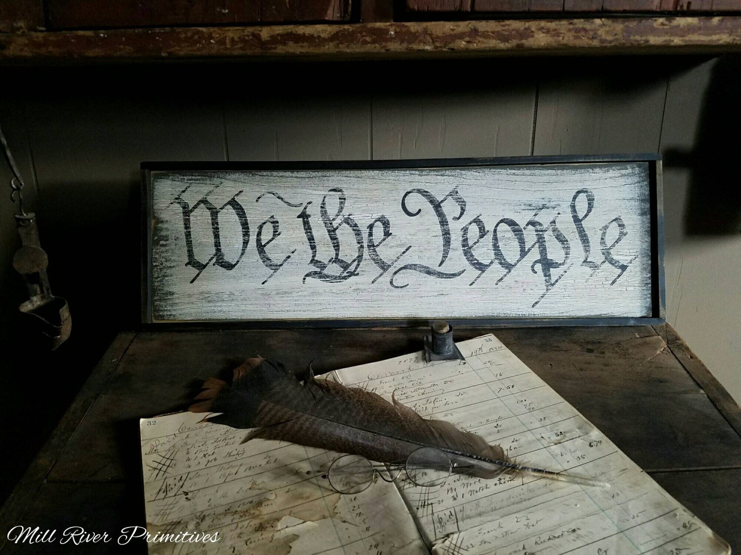 Primitive Wooden 'We The People' Sign USA