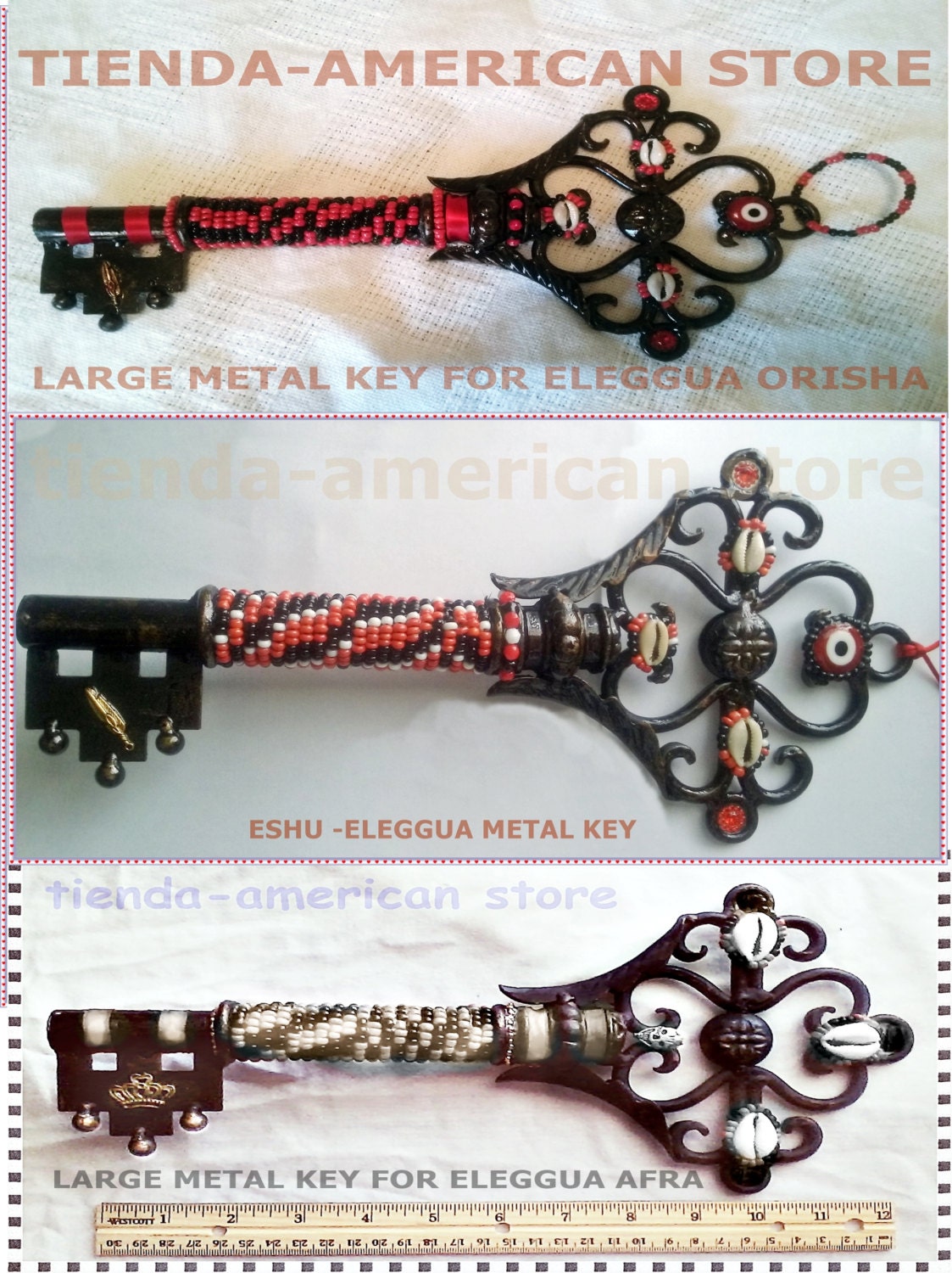 Santeria Yoruba. African TRIBAL .Decorated large metal key