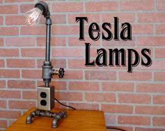 Black iron pipe lamps with FAUCET HANDLE DIMMERS by TeslaLamps