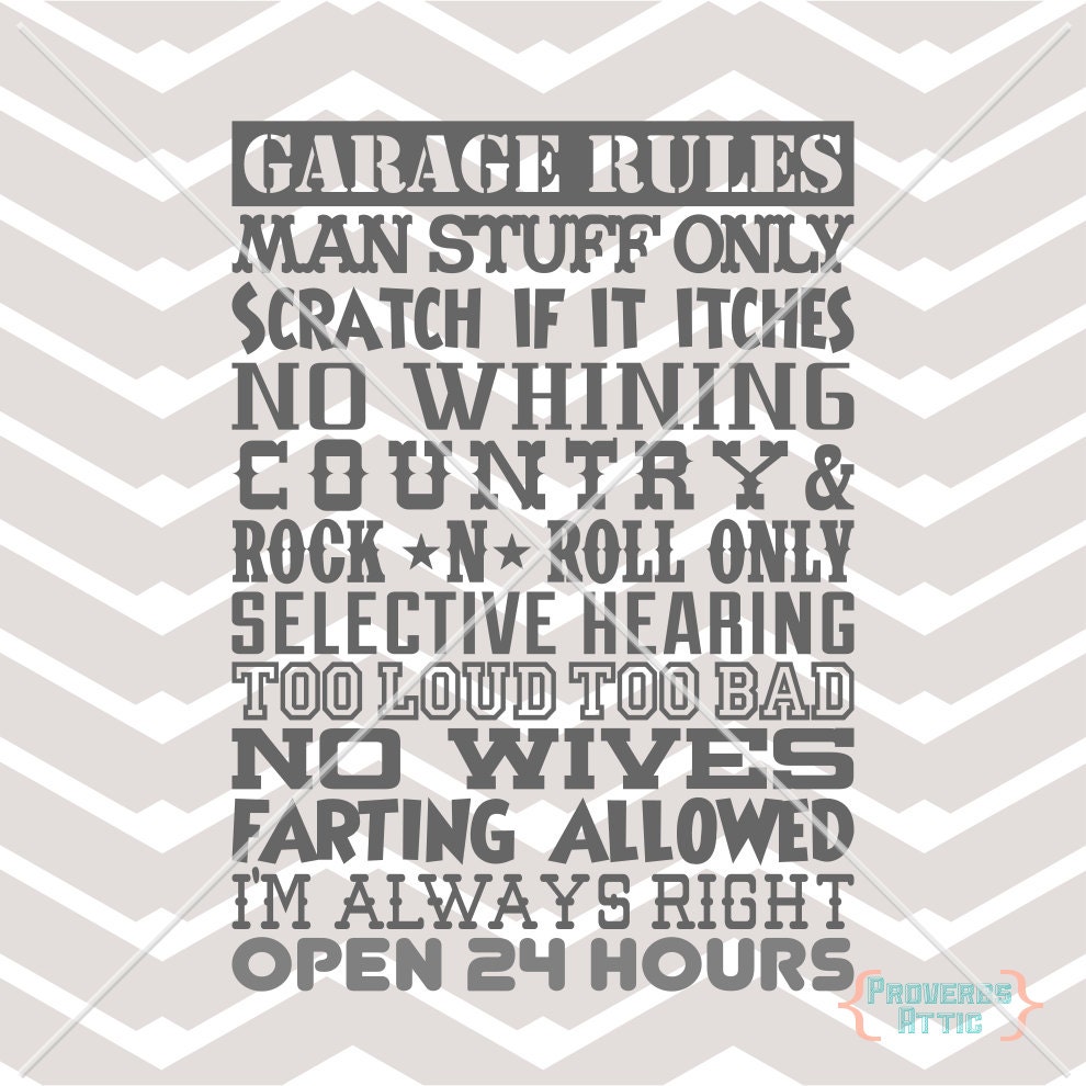 GARAGE RULES shop home house man men door wall sign vinyl art