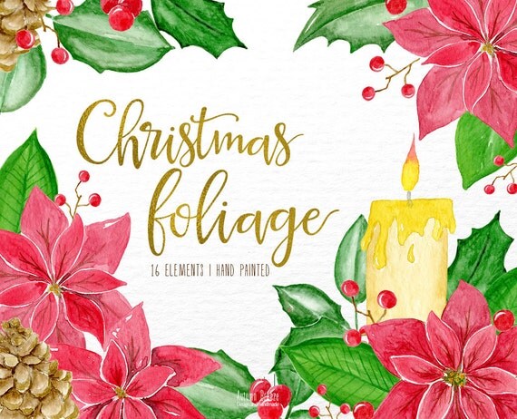 Items similar to christmas watercolor clipart, christmas clipart ...