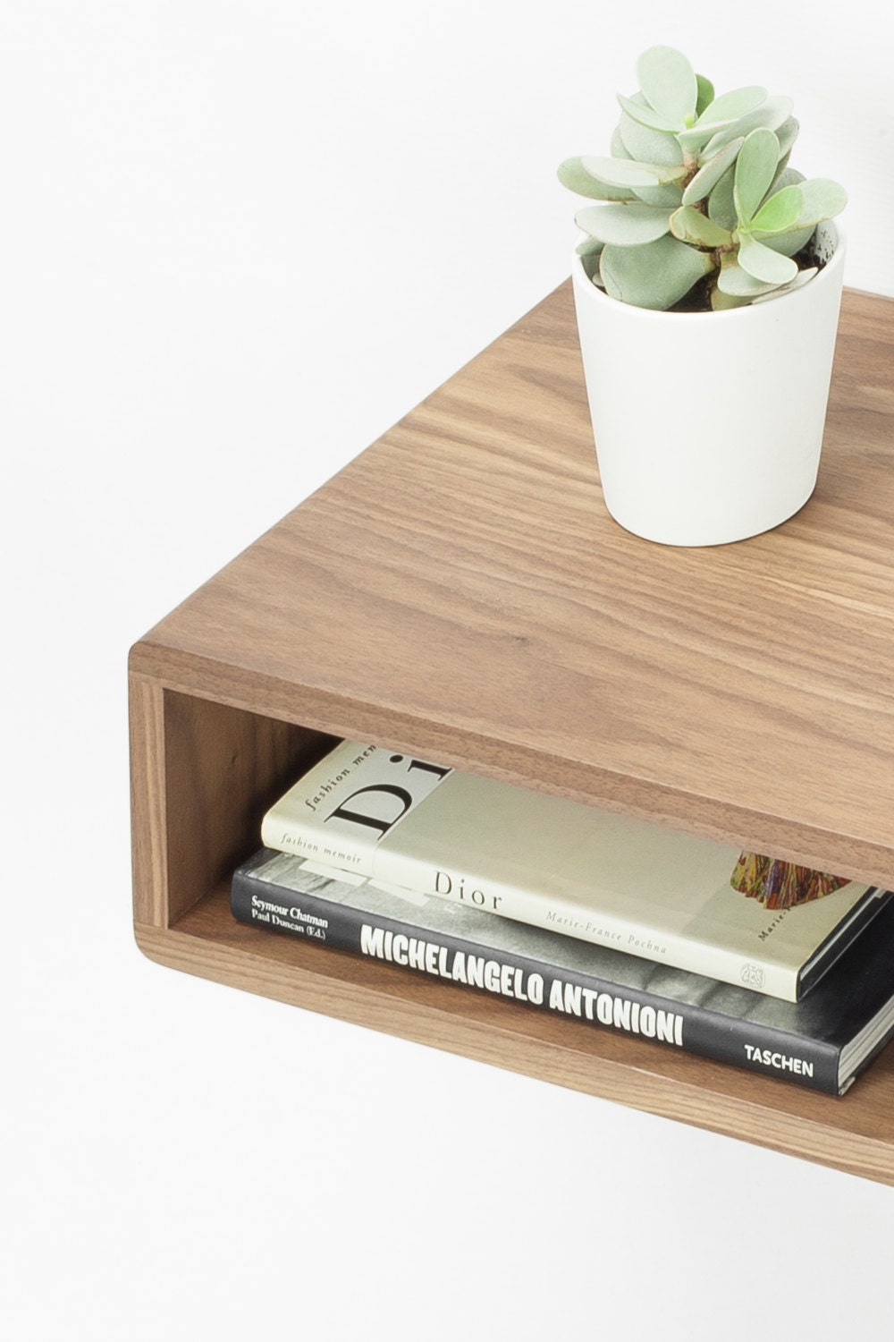 Walnut floating nightstand bedside table, style mid century modern